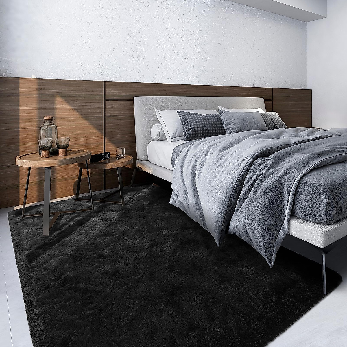 Terrug Fluffy Rugs for Living Room Bedroom, Black 3x5 Area Rug Washable Shag Carpet, Super Soft Fuzzy Plush Non-Slip Cute Modern Kids Rug for Nursery College Dorm Classroom Kids Room Home Decor