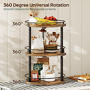 YATINEY 3-Tier Lazy Susan Organizer, Rotating Spice Rack, Spinning Organizer, Industrial Turntable Spice Rack Organizer for Cabinet, Kitchen Countertop, Pantry, Rustic Brown and Black SR23BR