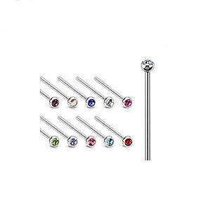 Luxe Modz 20ga Surgical Steel 1.5mm Fish Tail Nose Ring with Press Fit Fishtail Custom Bend Nose Stud Assorted CZ Colors Randomly Picked 10 Pieces