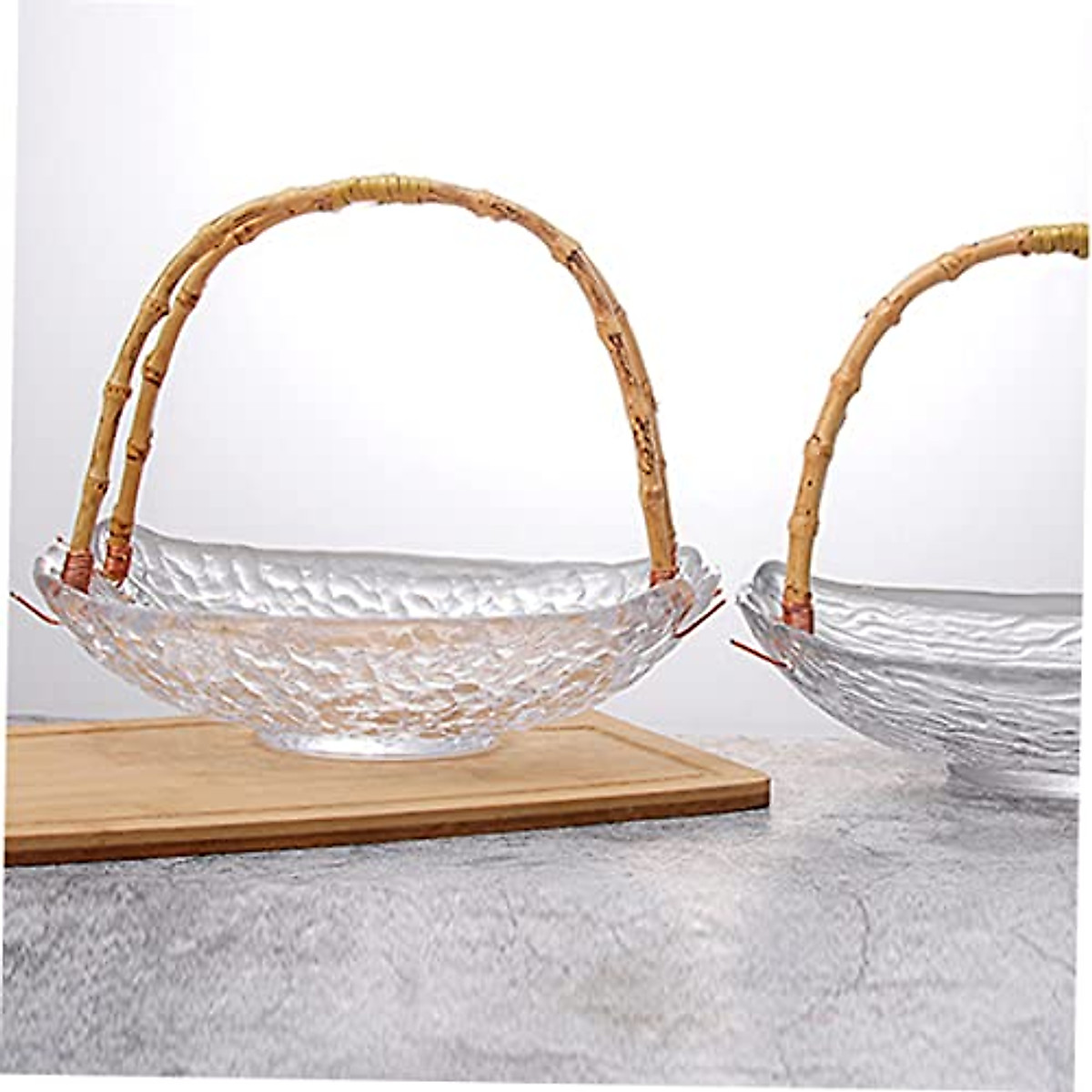 Holibanna Bamboo Glass Fruit Bowl food serving plate Handheld Snack Basket wedding snack tray Dried Fruit Storage Organizer clear basket Dried Food Basket Bamboo weaving Storage Box candy