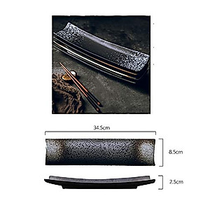 ZLH 14-inch Creative Japanese Sushi Restaurant Restaurant Hotel Long-Column Long Square Ceramic Plate Large Plate Dessert Snack Retro Tableware (Size : Set of 4)