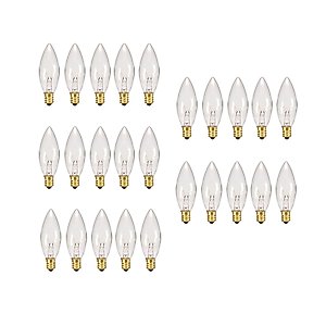 Replacement Light Bulbs for Electric Candle Lamps - 7 Watt, Clear, Pack of 25 Bulbs