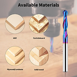 EANOSIC Carbide Ball Nose CNC Router Bit 1/4" Shank, Extra Long 3" Spiral Ball Nose End Mill Wood Milling Tool with Blue Nano NACO Coating
