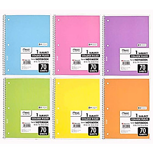 Mead Spiral Notebook, 24 Pack of 1-Subject College Ruled Spiral Bound Notebooks, Pastel Color Cute school Notebooks 70 Pages