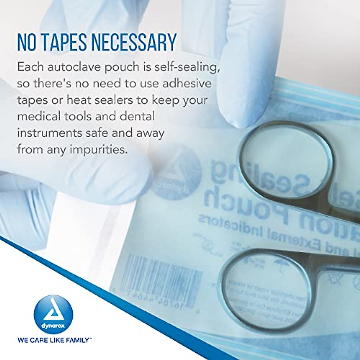 Dynarex Sterilization Pouches - Self-Sealing Autoclave Bags for Medical, Dental, Tattoo & Nail Care Tools - Blue-Tinted Transparent Cover, Dual Color Indicators - 3.5" x 9", 1 Box of 200