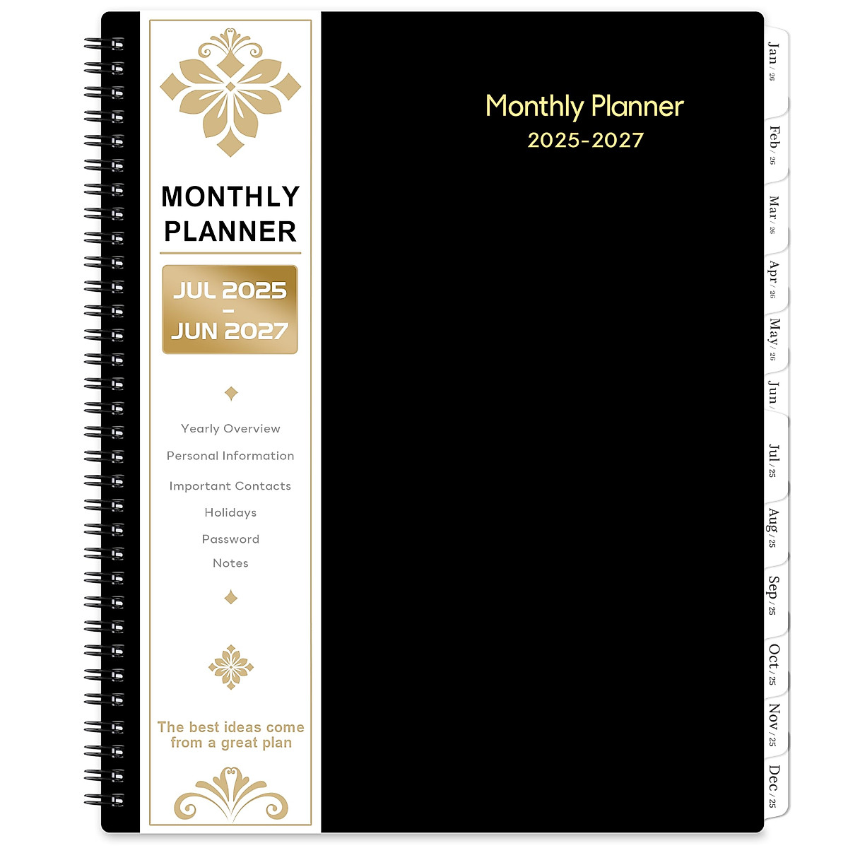 Monthly Planner 2023-2025 - 2023-2025 Monthly Planner With Tabs, Jul. 2023- Jun. 2025, 9" x 11", 24-Month Planner with Pocket & Label, Contacts and Passwords, Thick Paper, Twin-Wire Binding - Black by Artfan