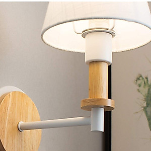 MIMMIC Wooden Wall Light Sconce with Cord E14 Base Contemporary Style Lamp Fixture for, Closet, Guest Room Hall Night Lighting Reading Lamp Cloth Shade Luminaire Decoration Luxury