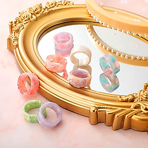 Hicarer 25 Pieces Colorful Resin Rings Set Acrylic Plastic Thin Rings Open Adjustable Band Rings Retro Aesthetic Ring Christmas Valentine's Day Birthday Party Gift for Women