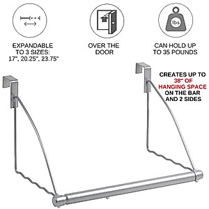 HOLDN’ STORAGE Over The Door Hanger - Door Rack Hangers for Clothes - Bathroom Over Door Hanger for Hanging Clothes & Towels - Over The Door Clothes Drying Rack, Gray