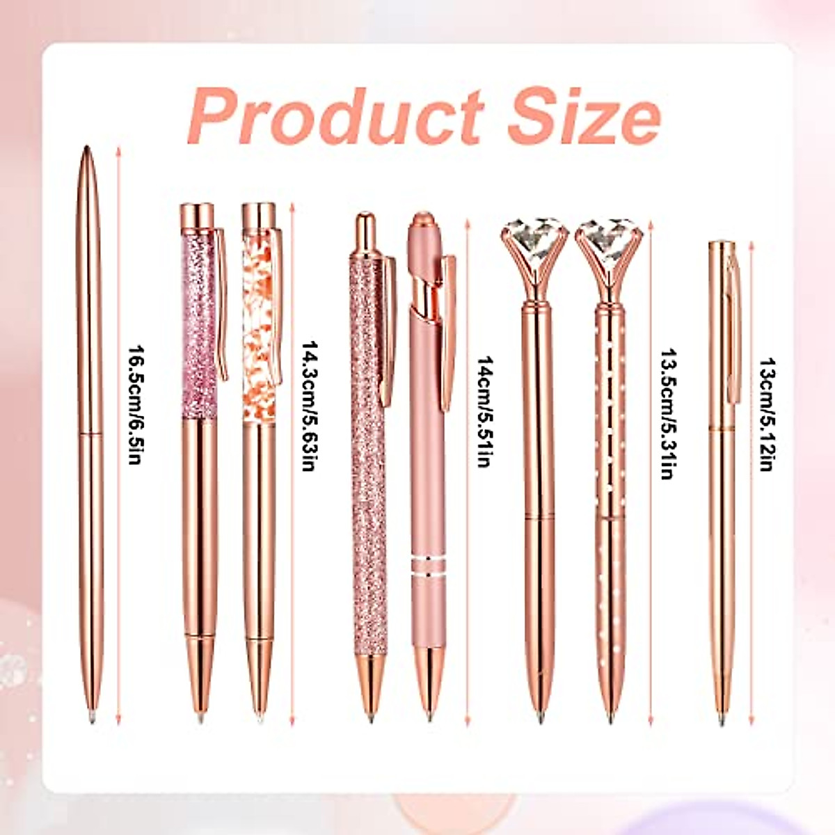 KINBOM 8 PCS Rose Gold Ballpoint Pen Set, Metal Cute Pens for Women, Rose Gold Office Supplies for Writing