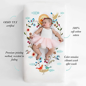 Rookie Humans 100% Cotton Sateen Fitted Crib Sheet: Love Blooms. Modern Nursery, Use as a Photo Background for Your Baby Pictures. Standard Crib Size (52 x 28 inches) Floral Crib Sheet