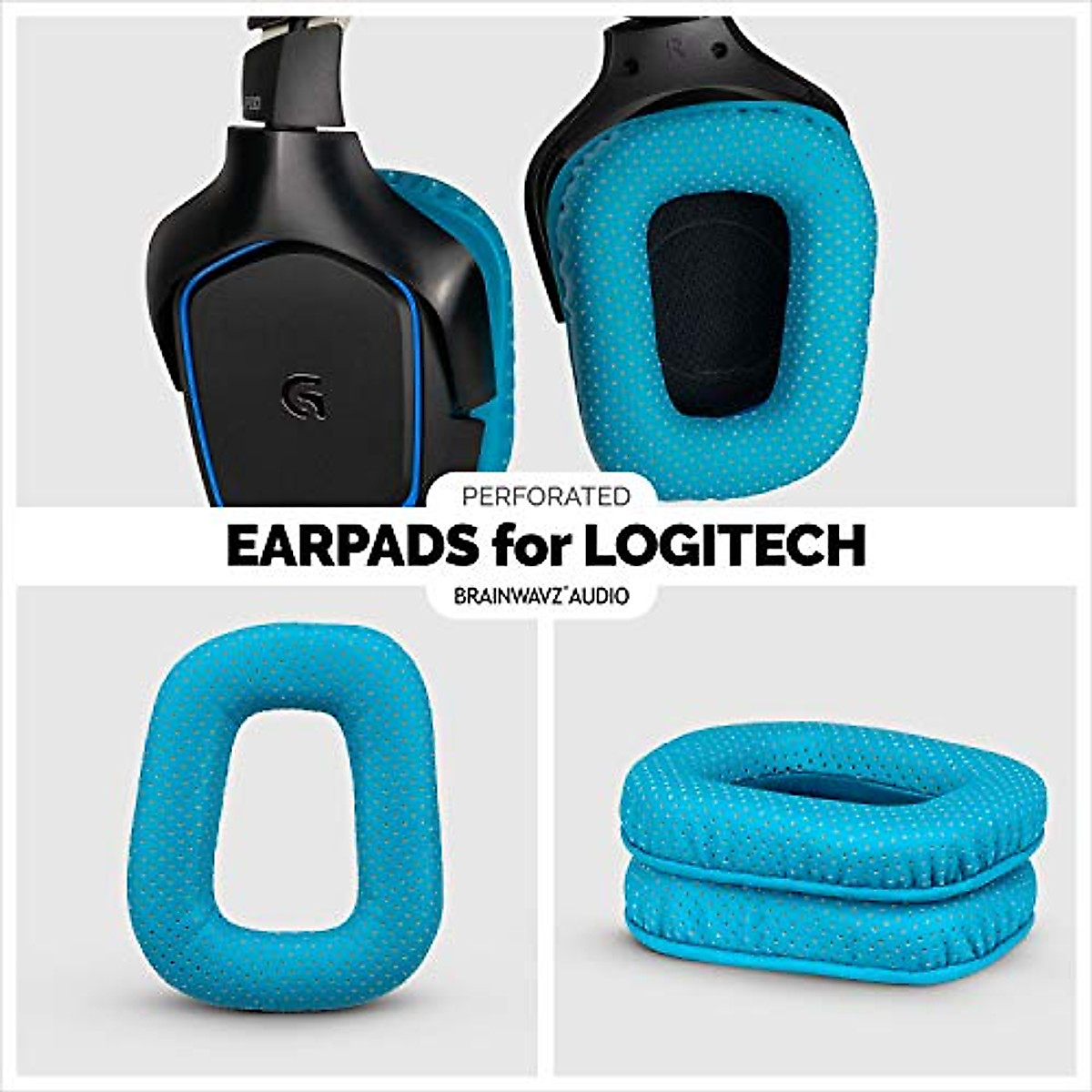 BRAINWAVZ Upgraded Earpads for Logitech G35 G930 G430 F450 Headphones - Made with Premium Vegan Leather, Genuine Memory Foam, Improves Comfort, Sound Isolation Ear Pads (Turquoise)