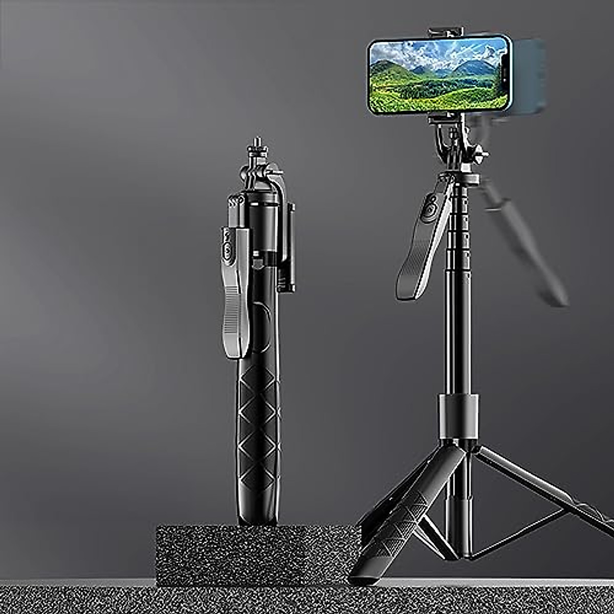Yuehuam 60 Cell Phone Selfie Stick Tripod,Smartphone Tripod Stand All-in-1 Portable Lightweight Phone Tripod Stand with Wireless Remote & Phone Holder Extendable Phone Tripod