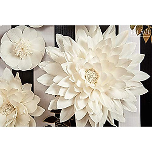 Letjolt White Paper Flowers Handcrafted Dahlia Spring Party Birthday Party Modern Wedding Backdrop Wall Decor Baby Shower Bridal Shower (White 8Pcs)