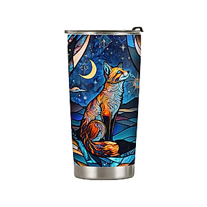 20oz Starry Moonlight Night Fox Tumbler, Gifts for Fox Lovers, Coffee Thermos for Women, Stainless Steel Double Wall Vacuum Insulated Coffee Mug, Travel Cup with Lid