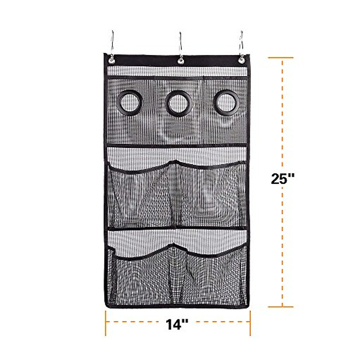FishMM Mesh Shower Caddy College with Hooks, Bath Organizers for Shower with 7 Pockets, Hang on Shower Curtain Rod/Liner Hooks/Door for Bathroom,Space Saving