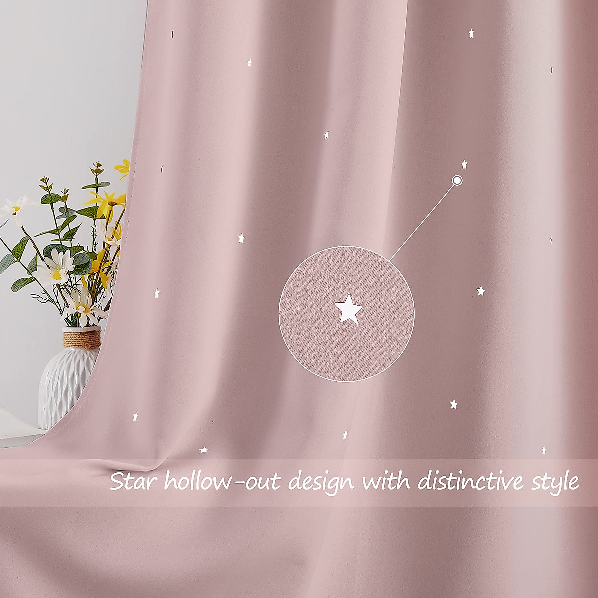 NICETOWN Nursery Blackout Curtains for Babys Bedroom, Grommet Thermal Insulated Room Darkening Kids Star Curtains for Girls Room Thanksgiving Decor, 1 Panel of 52 x 63 Inch, Light Pink