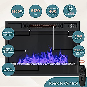 Bestier Fireplace TV Stand for 75 inch TV with 23 inch Electric Fireplace, 70 inch Entertainment Center with LED Light, Glass Shelves for Living Room, Wash Gray