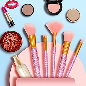 Makeup Brushes Set- Cosmetic Conceler Brushes Kit Tool 12PCS Make Up Foundation Eyebrow Eyeliner Blush Concealer Brushes Pink Mermaid Colorful (pink)
