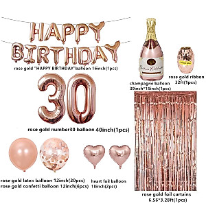 30th Birthday Decorations for her Rose Gold Party Supplies,30 Birthday Decorations for Women,30 Decor Balloons Rose Gold