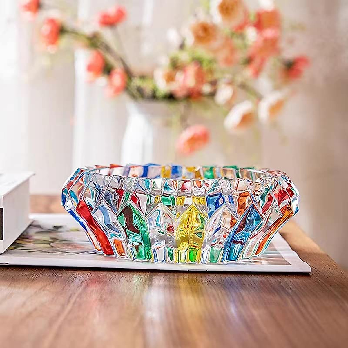 Crystal Colorful Ashtray, Cigar Cigarettes Ash Tray Holder Home Office Desktop Tabletop Decoration (5.5")