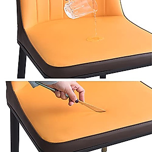 Dining Chairs Set of 4, PU Upholstered Kitchen Side Chair with Waterproof Surface and Metal Legs for Dining Room, Bedroom, Kitchen, Restaurant, Living Room, Bicolor Design (Orange-Grey)