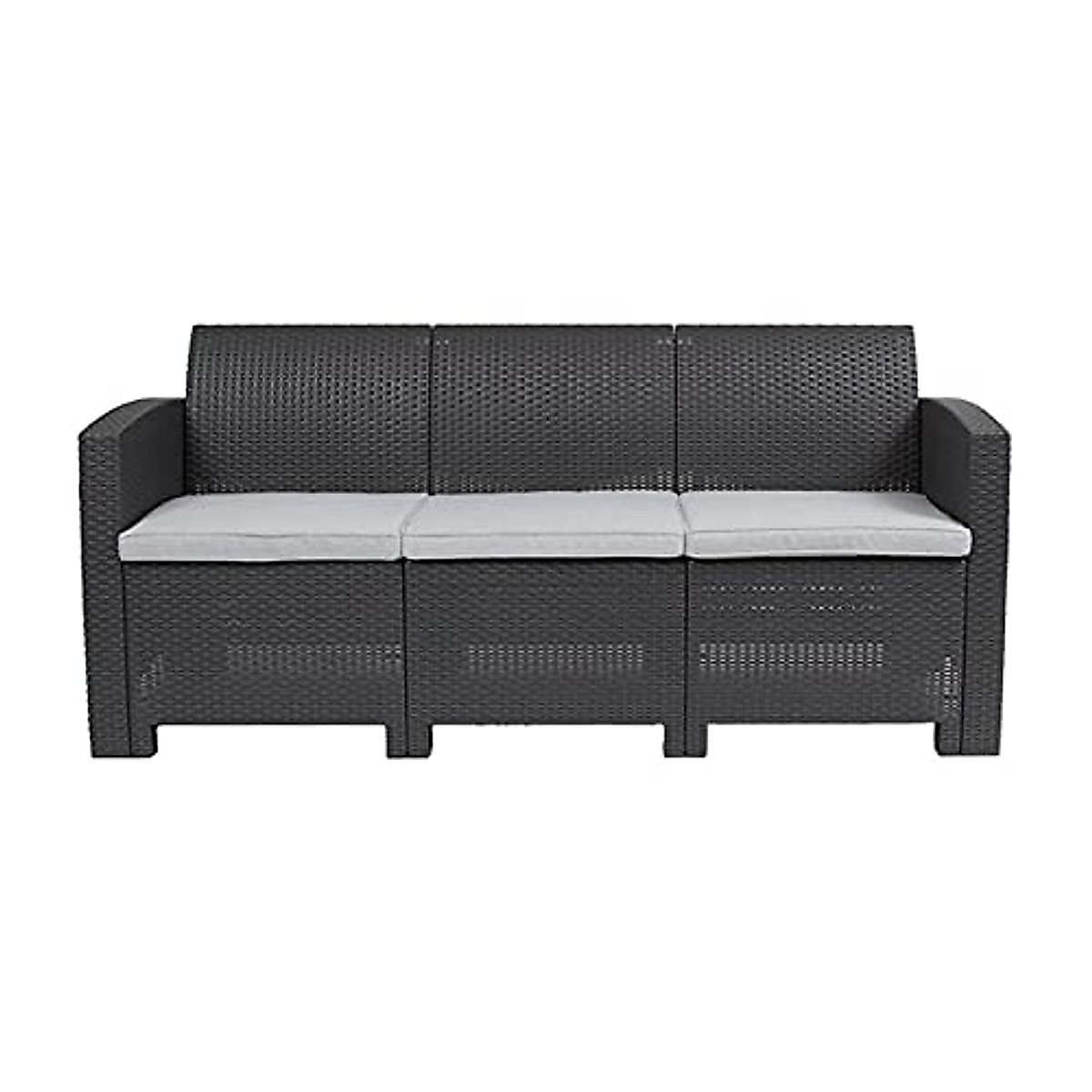 Flash Furniture Seneca Dark Gray Faux Rattan Sofa with All-Weather Seneca Light Gray Cushions