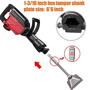 HIGOSPRO Jack Hammer 1-3/16 inch (30mm) Tamper Shank and Plate, Dirt Tamper 6 x 6 inch Compactor Plate with Electric Chisel Dirt Compactor, Electric hammer Solid Compactor for Breaker Hammer