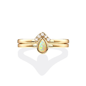 PAVOI 14K Gold Plated Stacking Rings for Women | Classy Design with Sparkling Cubic Zirconia Crystals & Opal | Everyday Jewelry (Yellow Gold Plated, 7)