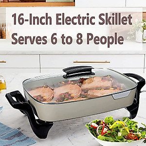 Ceramic Nonstick Electric Skillet - Serves 6 to 8 People (16-Inch, Grey)