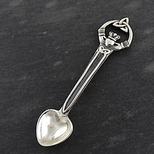 Sterling Silver Irish Claddagh Salt Spoon or Mustard Spoon, Celtic Trinity Knot