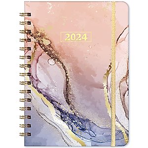 2024 Planner - Planner 2024, Jan. 2024 - Dec. 2024, 6.3" x 8.4", 2024 Planner Weekly and Monthly with Marked Tabs + Thick Paper + Contacts + Calendars + Holidays + Twin-Wire Binding - Purple Gilt