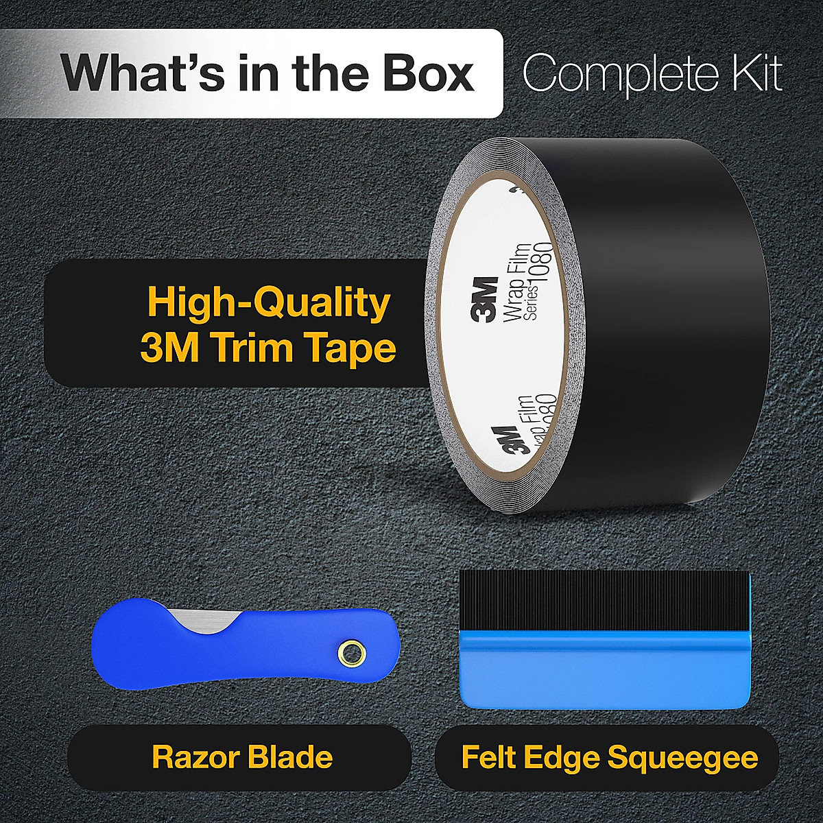 Gold Label Detailing 3M Black Out Trim Chrome Delete Vinyl Wrap Kit | 25ft Roll of 3m Scotchprint 2080 | Felt Edge Squeegee and Razor Blade Included (Satin, 2" by 25ft)