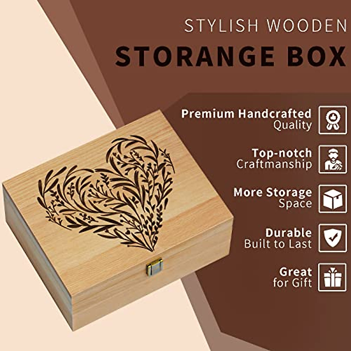 EXISTING Wooden Memory Keepsake Box, Floral Heart Engraved Keepsake Boxes with Lids, Memory Box for Keepsakes for Anniversary, Wedding, Memory, Birthday, Valentines Day, Wood Box for Office or Home