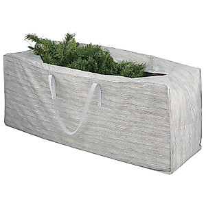 mDesign Extra Large Christmas Tree Storage Bag with Handles - Zippered Storage Tote - Durable Storage Container For Artificial Christmas Tree, Wreaths, Garland and Holiday Decor - Striped, Taupe/Tan