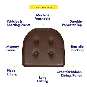 Sweet Home Collection Chair Cushion Memory Foam Pads Tufted Slip Non Skid Rubber Back U-Shaped 17" x 16" Seat Cover, Faux Leather Chocolate Brown 2 Count (Pack of 2)