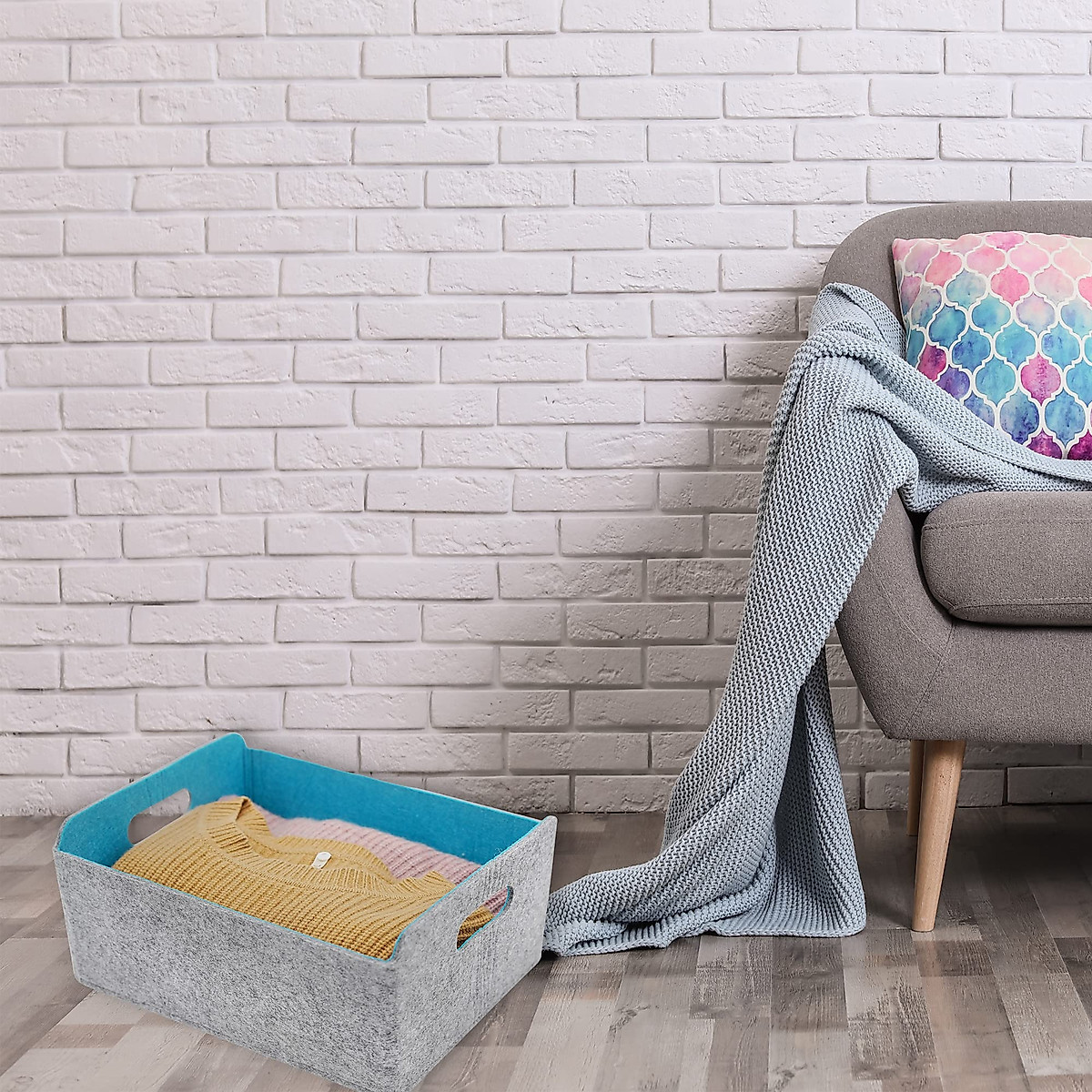 Welaxy storage baskets Felt Foldable Cube bin Shelf Bins Organizer Felt box for Kids Toys Magazine Books Clothes for Office Bedroom Closet Babies Nursery (Turquoise x 3)