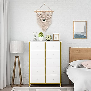 KAI-ROAD Tall White Dresser for Bedroom with 10 Drawer Dressers & Chests of Drawers Fabric Dresser Storage Tower for Closet Kids and Adult Modern