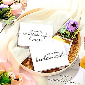 10 Pack Bridesmaid Proposal Card 4 x 5.5'' Will You Be My Bridesmaid Card Folded with Black Caligraphy and Gold Foil Lined Envelopes 8 Bridesmaid Cards 1 Maid of Honor Card and 1 Matron of Honor Card