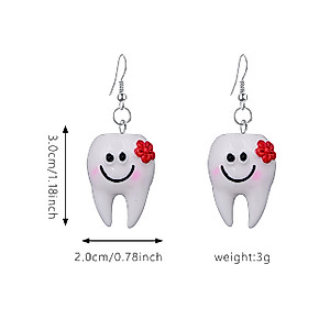 Seakuur 2 Pairs Cute Tooth Dangle Earrings for Women Funny Dentist Jewelry Graduation Gift (White)