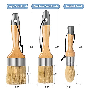 Mister Rui Chalk Paint Brush, Wax Paint Brush Set 3 Pack, Round Paint Brushes Use with All Paints, Natural Bristle Brushes for Painting or Waxing, Home Decor, DIY Art Crafts