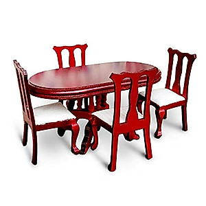 EatingBiting 1:12 Dollhouse Miniature Furniture Red Wooden Dining Table Chairs 5pcs Set 1 Table and 4 Chair Wooden Creative Handcraft Gift for Boys Girls Perfect for Interior Model.