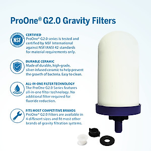 ProOne Traveler+ Stainless-Steel Gravity Filter System, 2.25-Gallon Water Capacity, Countertop Water Dispenser for Home & Travel with One 5” Filter & Wire Stand, Independently Tested Proven to Reduce