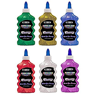 6 BAZIC Classic Color Glitter Glue Assorted 6.76 Fl Oz Sparkle Slime Art Crafts