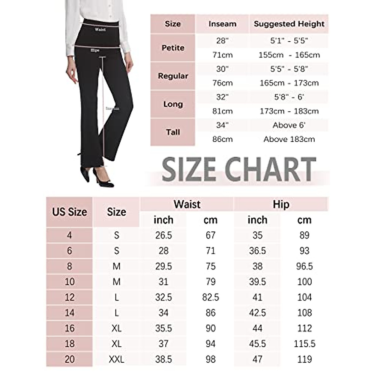 Tapata Women's 32'' High Waist Stretchy Bootcut Dress Pants Tall, Petite, Regular for Office Business Casual Black,S