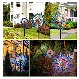 Solar Wind Spinner Retro Spinner, Waterproof Outdoor Metal Wind Sculpture for Patio, Lawn & Garden Decor