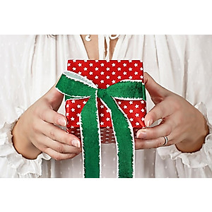 Threetols 2 Rolls 10 Yards Christmas Wired Edge Ribbons, 2.5inch Red Green Velvet Ribbons, Solid Color Ribbon for Xmas Christmas DIY Craft Winter Wreath Bow New Year Party Deco