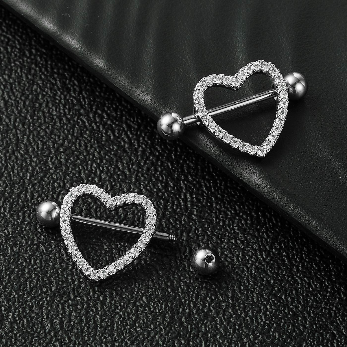 NASAMA Stainless Steel Acrylic Nipple Rings Tongue Ring CZ Barbell Heart-Shape Piercing Body Jewelry (6pair Steel color)