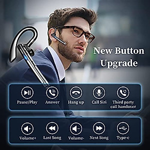 Bluetooth Headset, Wireless Bluetooth Hands Free Earpiece with Noise Canceling Mic, LED Battery Display Case, Single Handsfree Earphones for Driving/Office, Compatible with iPhone, Android Cell Phone
