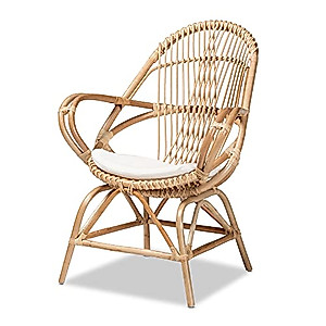 bali & pari Jayden Modern Bohemian White Fabric Upholstered and Natural Rattan Accent Chair
